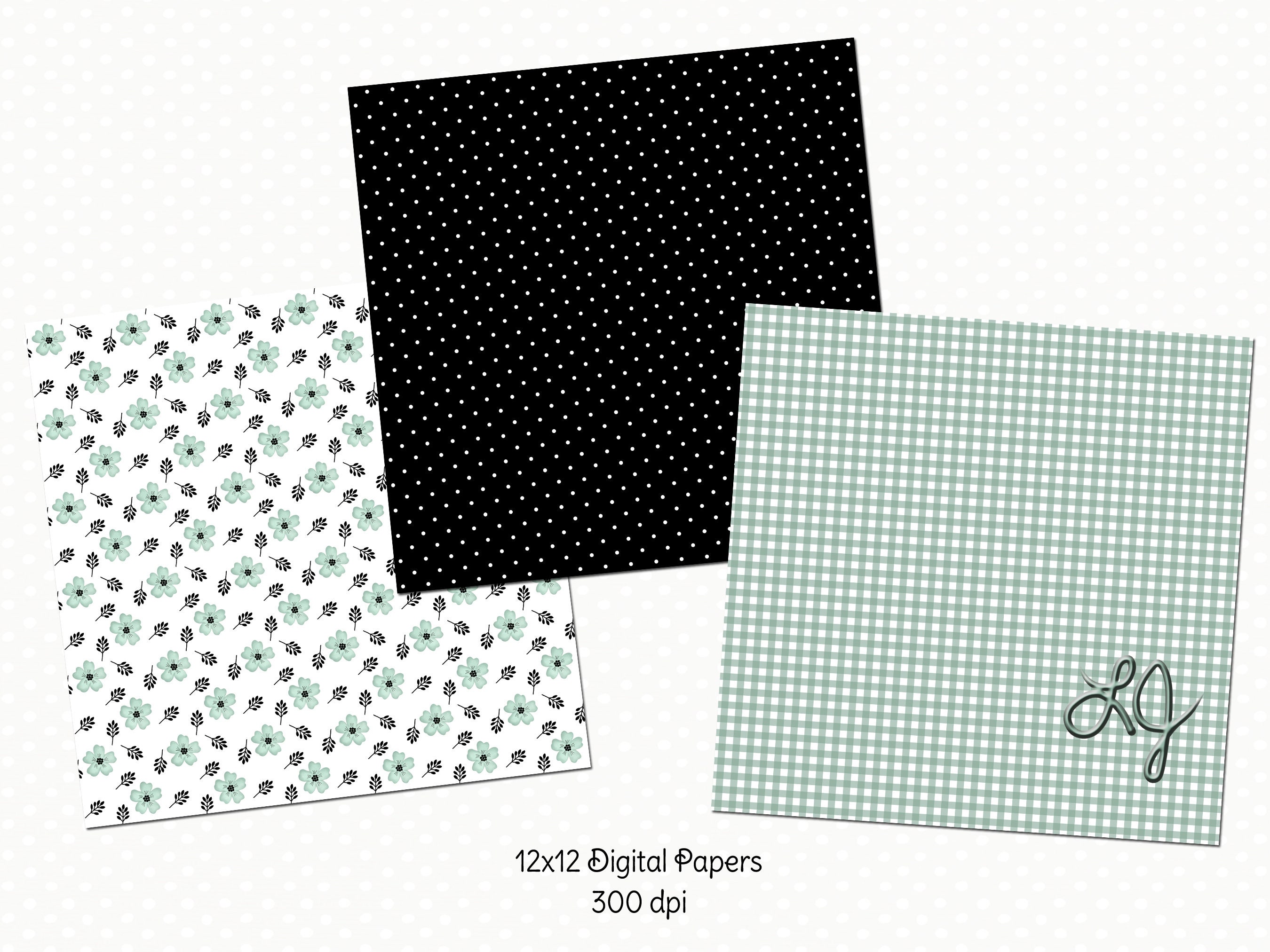 Mint Green Floral Digital Paper Pack With Seamless Pattern. for ...