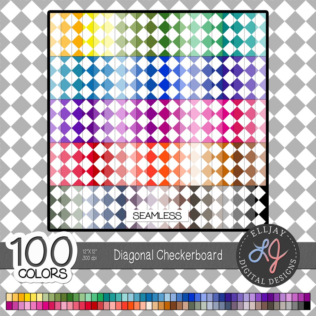 Checkerboard Patterned Digital Paper. 100 Colors. White Diagonal ...