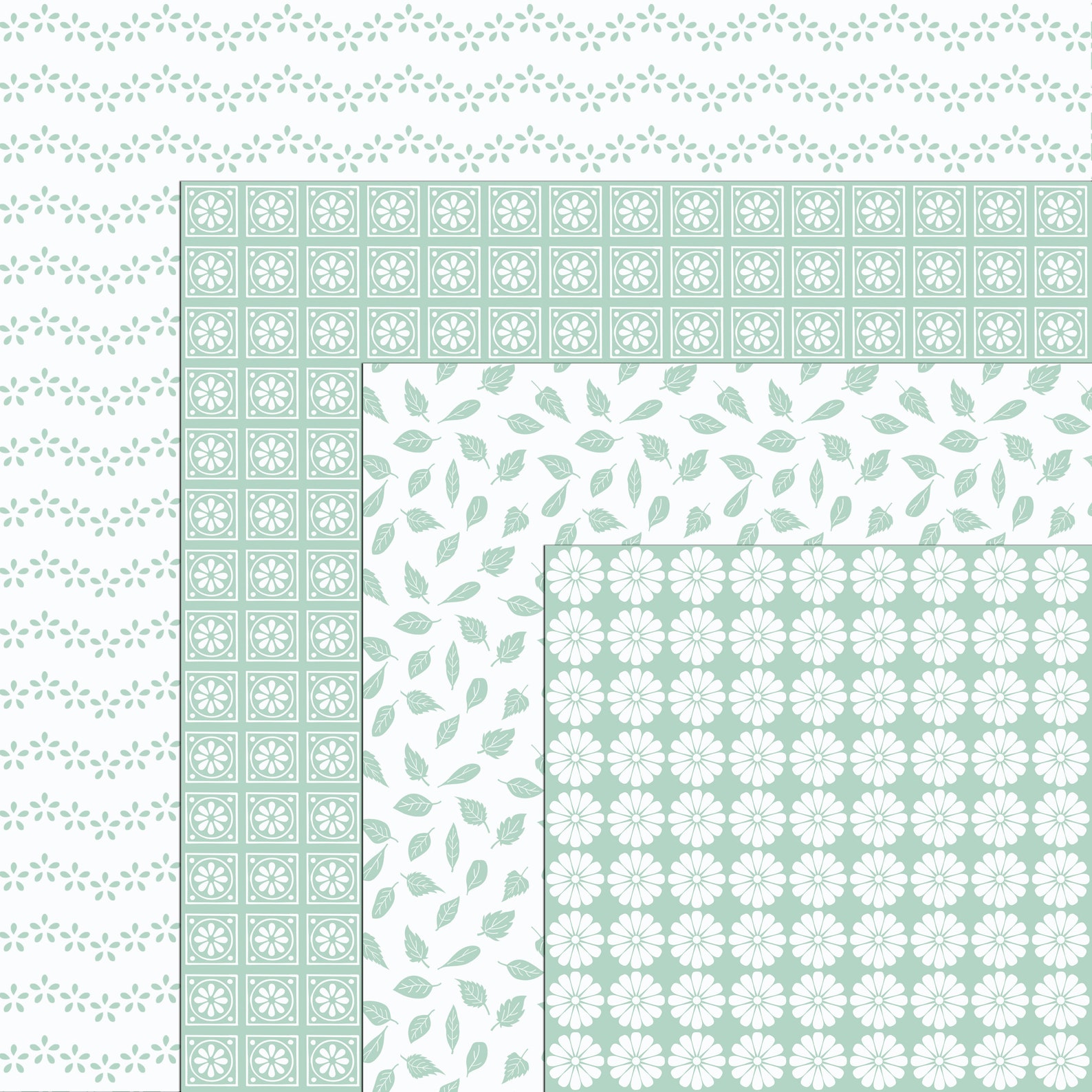 Mint Green Floral Digital Paper Pack. Seamless Mint Scrapbook. 32 Green ...