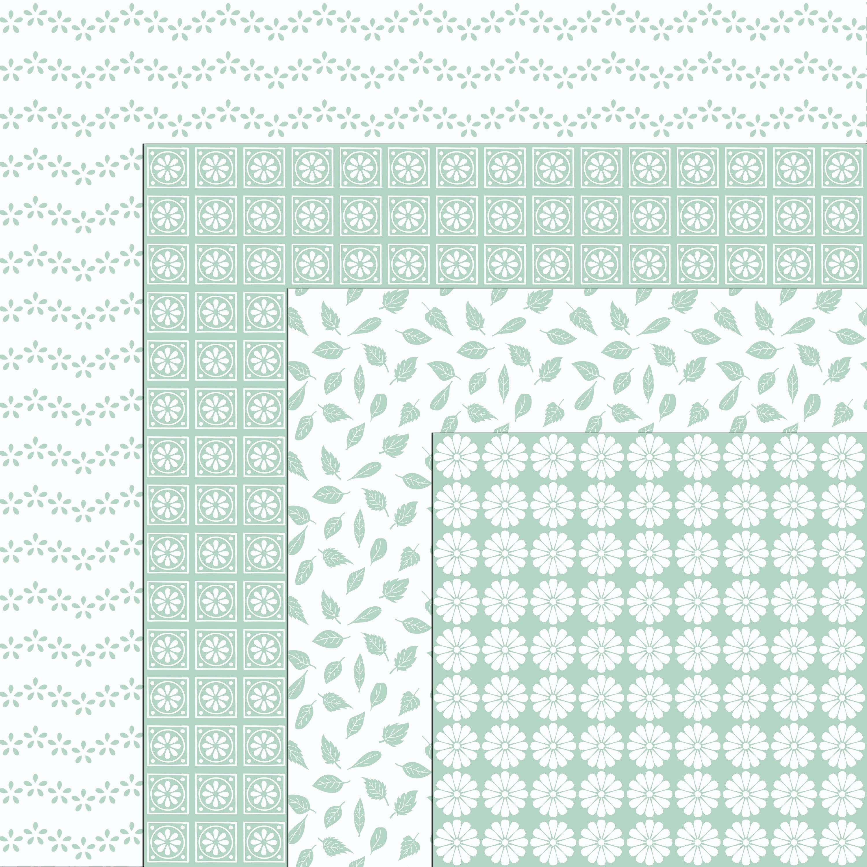 Mint Green Floral Digital Paper Pack. Seamless Mint Scrapbook. 32 Green ...