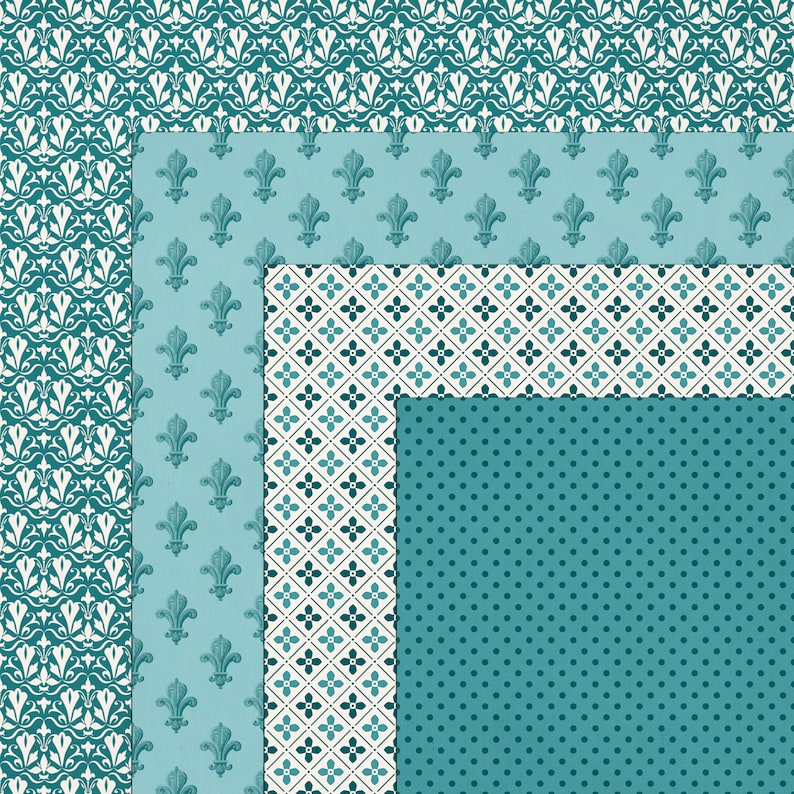 Vintage Teal Digital Paper Pack: Floral Damask Patterns (digital ...