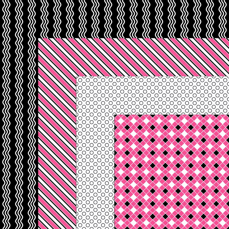 Pink & Black Digital Paper Pack: Seamless Patterns (digital Download ...