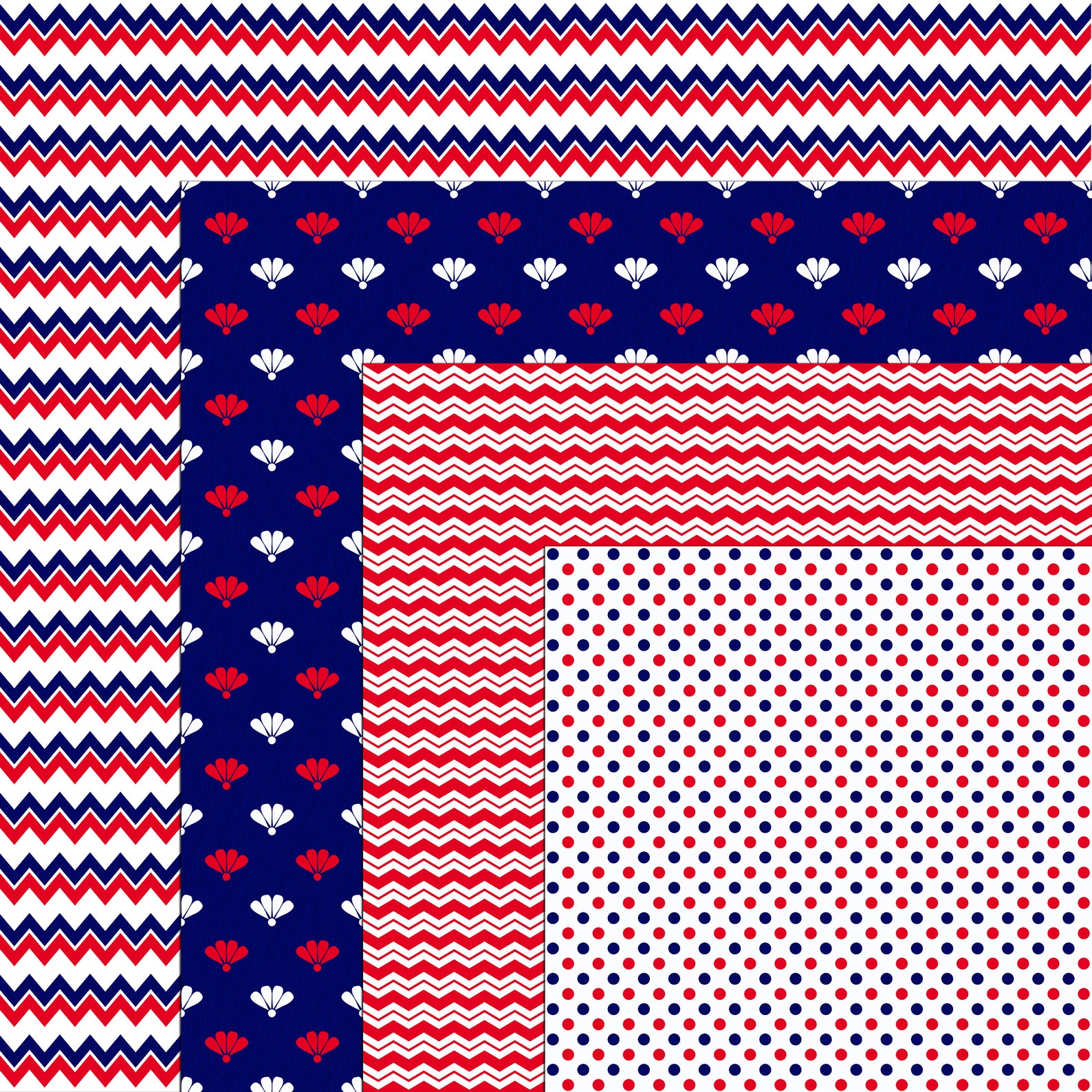 Patriotic Digital Paper: Red, White & Blue Scrapbook Patterns (digital ...
