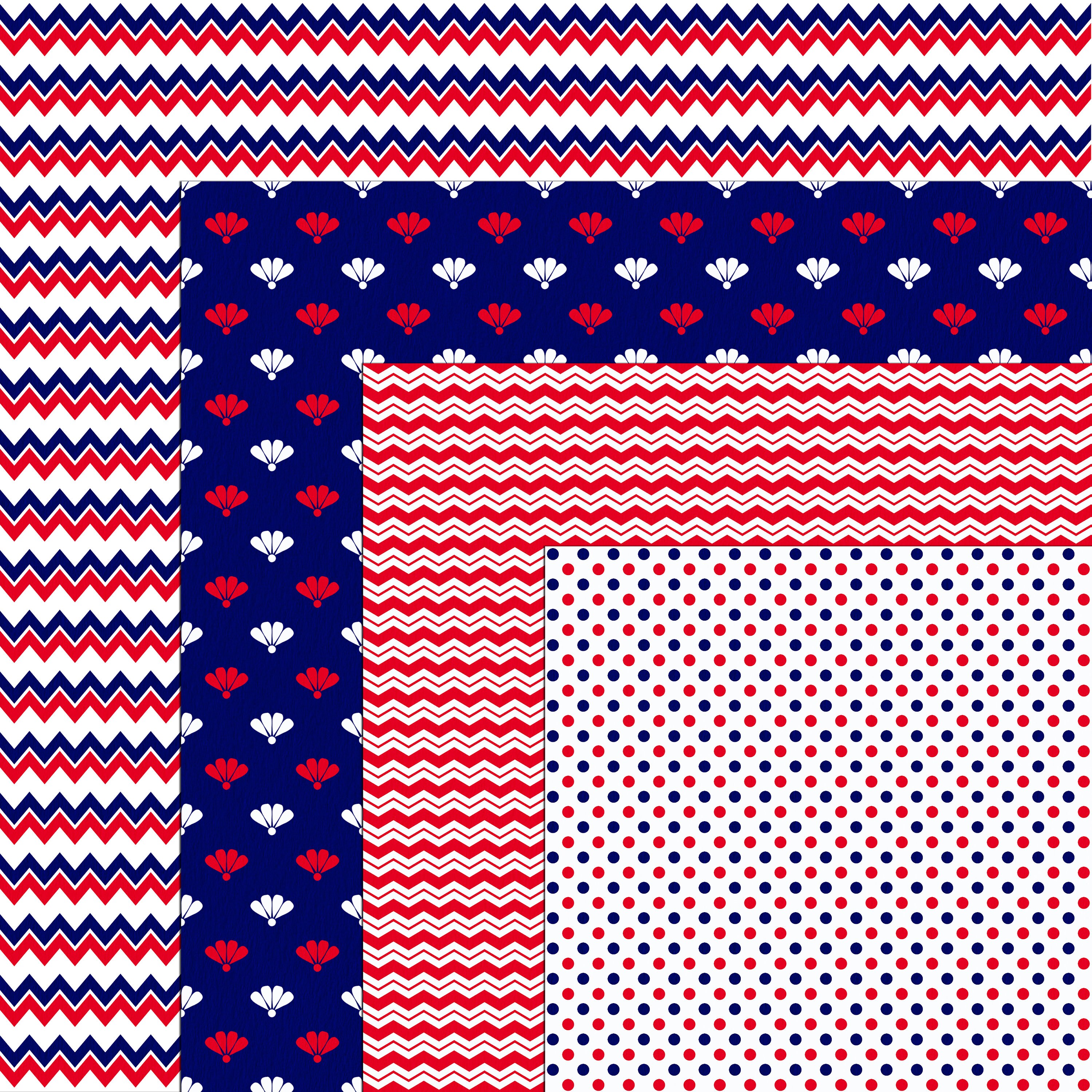Patriotic Digital Paper: Red, White & Blue Scrapbook Patterns (digital ...