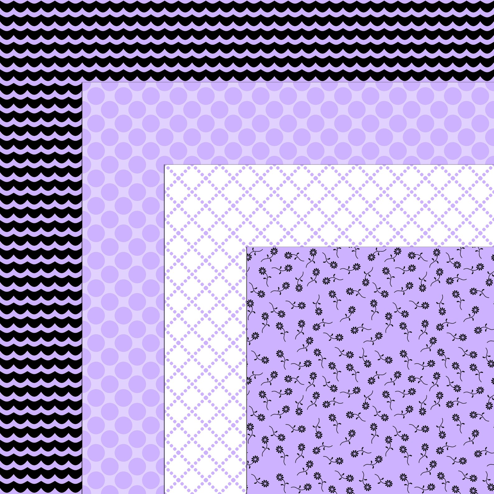 Lavender Seamless Digital Paper Pack: Floral, Polka Dot, Chevron ...