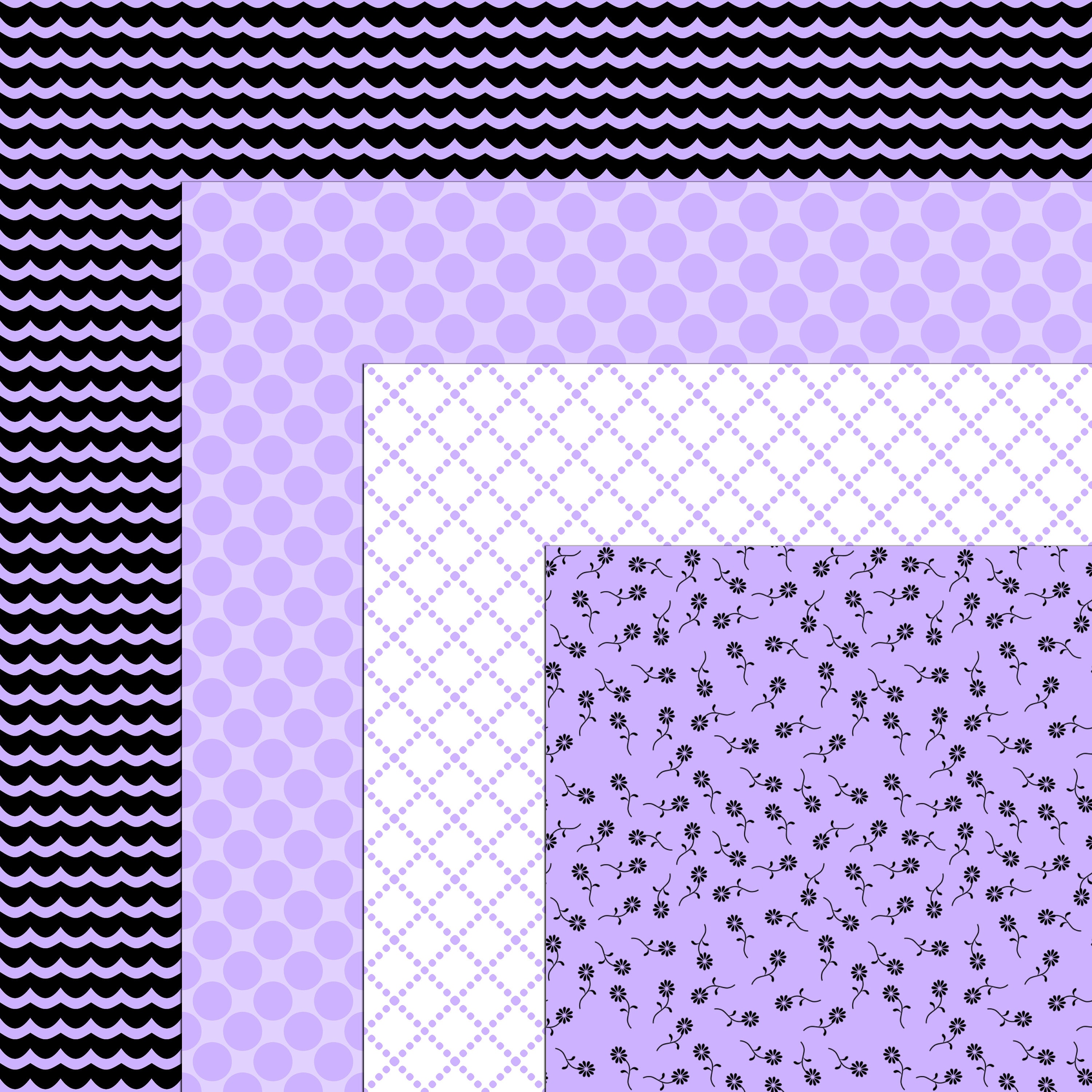 Lavender Seamless Digital Paper Pack: Floral, Polka Dot, Chevron ...