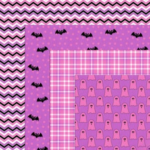 Pink Purple Halloween Digital Paper Pack. Ghost Bats Pumpkin Pattern ...