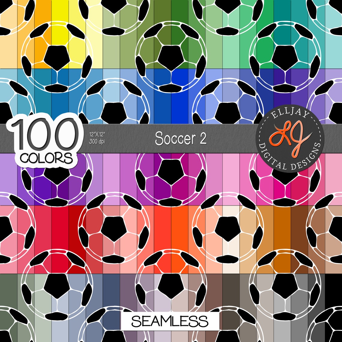 Soccer Ball Digital Paper Pack: 100 Colors, Seamless (digital Download ...