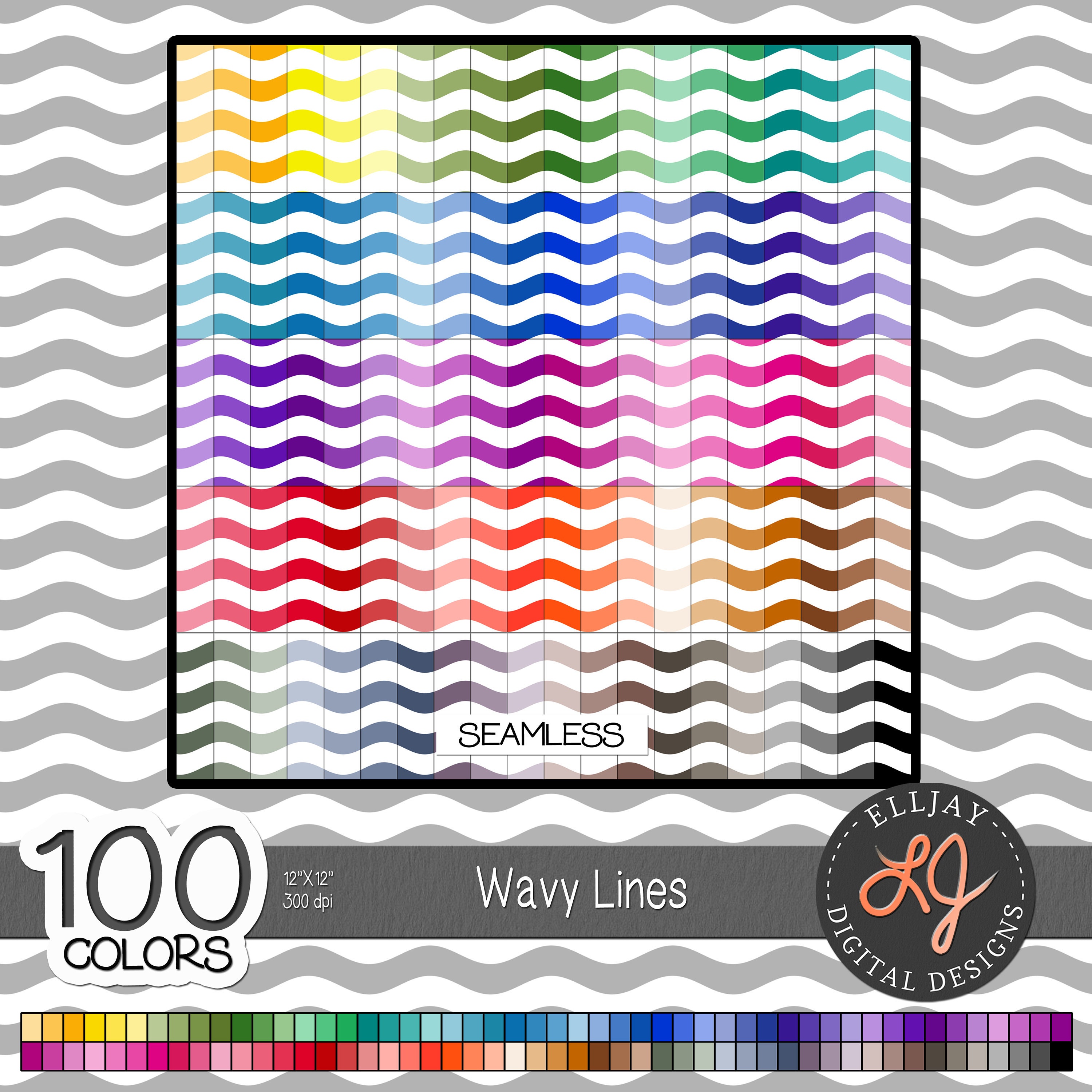 Wavy Lines Digital Paper. 100 Colors. Digital Backgrounds. Seamless ...