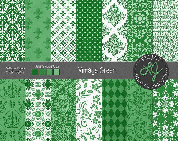 Vintage Green Digital Paper: 100 Seamless Scrapbook Backgrounds ...