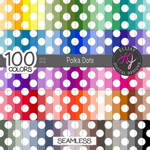 Polka Dots Digital Paper Pack. 100 Rainbow Colors. Seamless Patterns ...