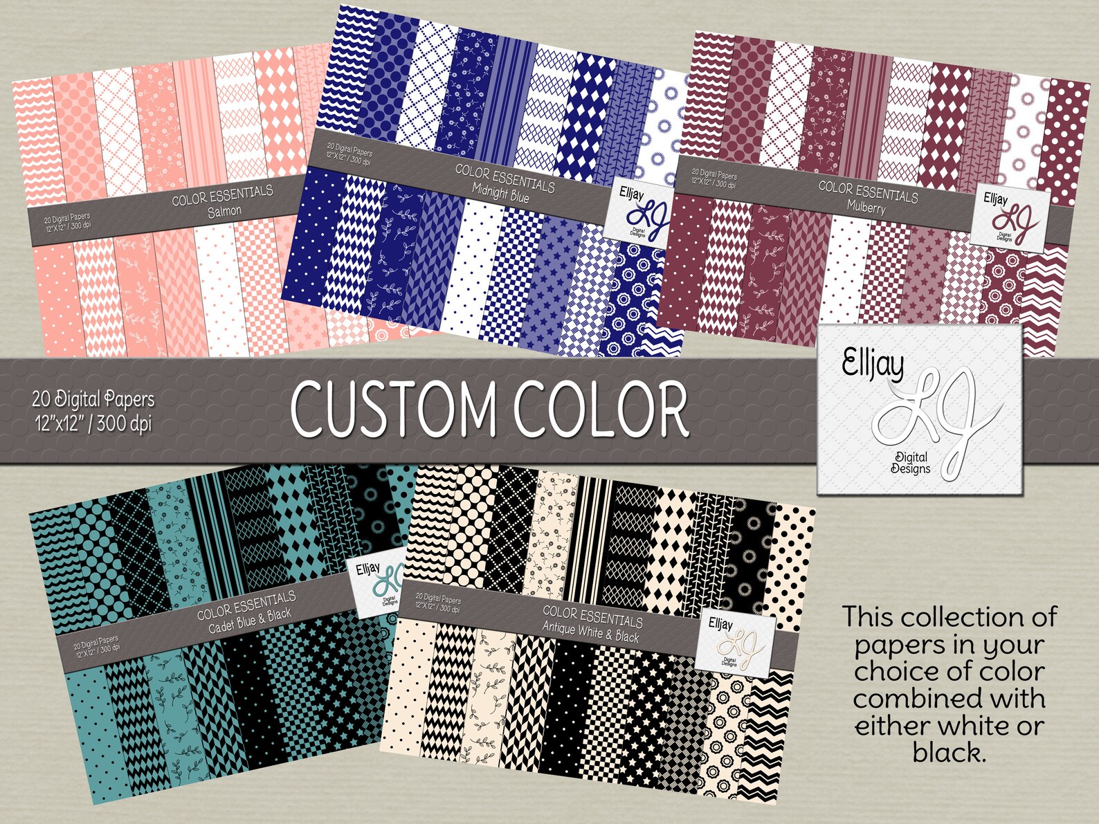CUSTOM Color Digital Paper Packseamless. Includes Polka Dot - Etsy