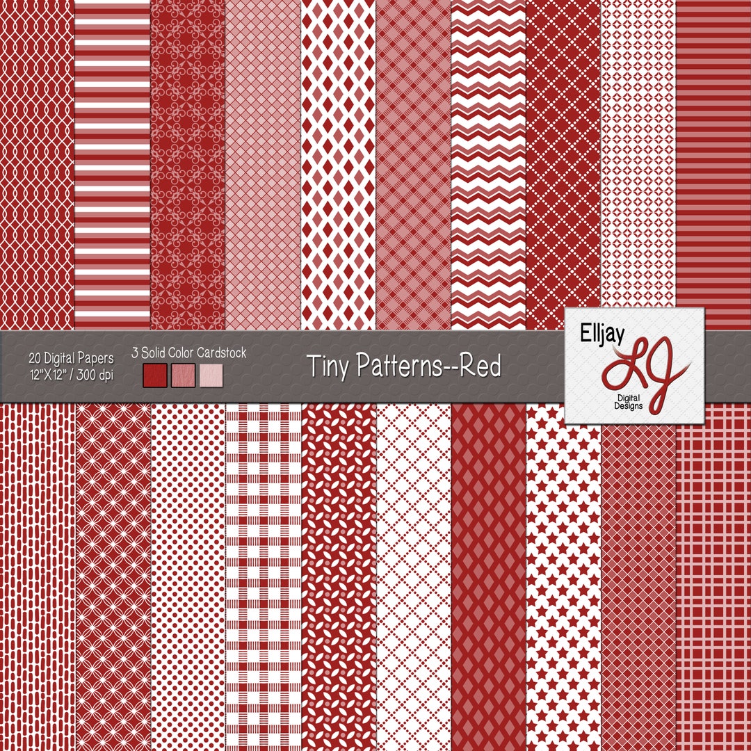 Red Digital Paper Pack With Small Patterns. Background Digital Paper ...
