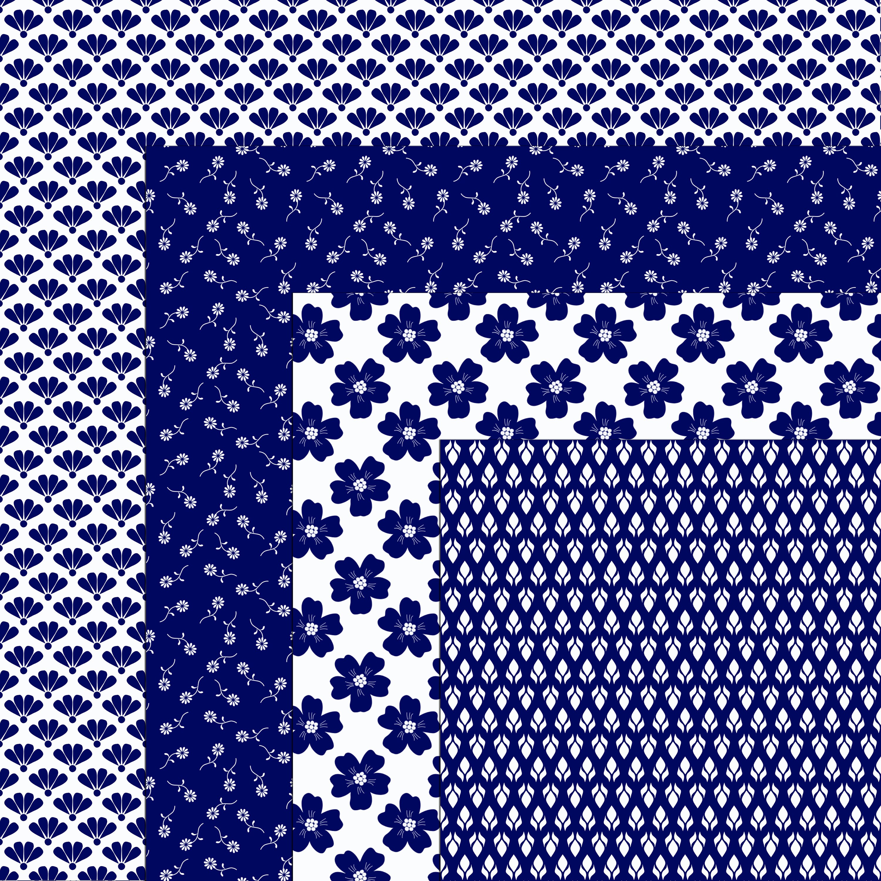 Navy Blue & White Floral Digital Paper Pack. 32 Blue Patterns. Floral ...