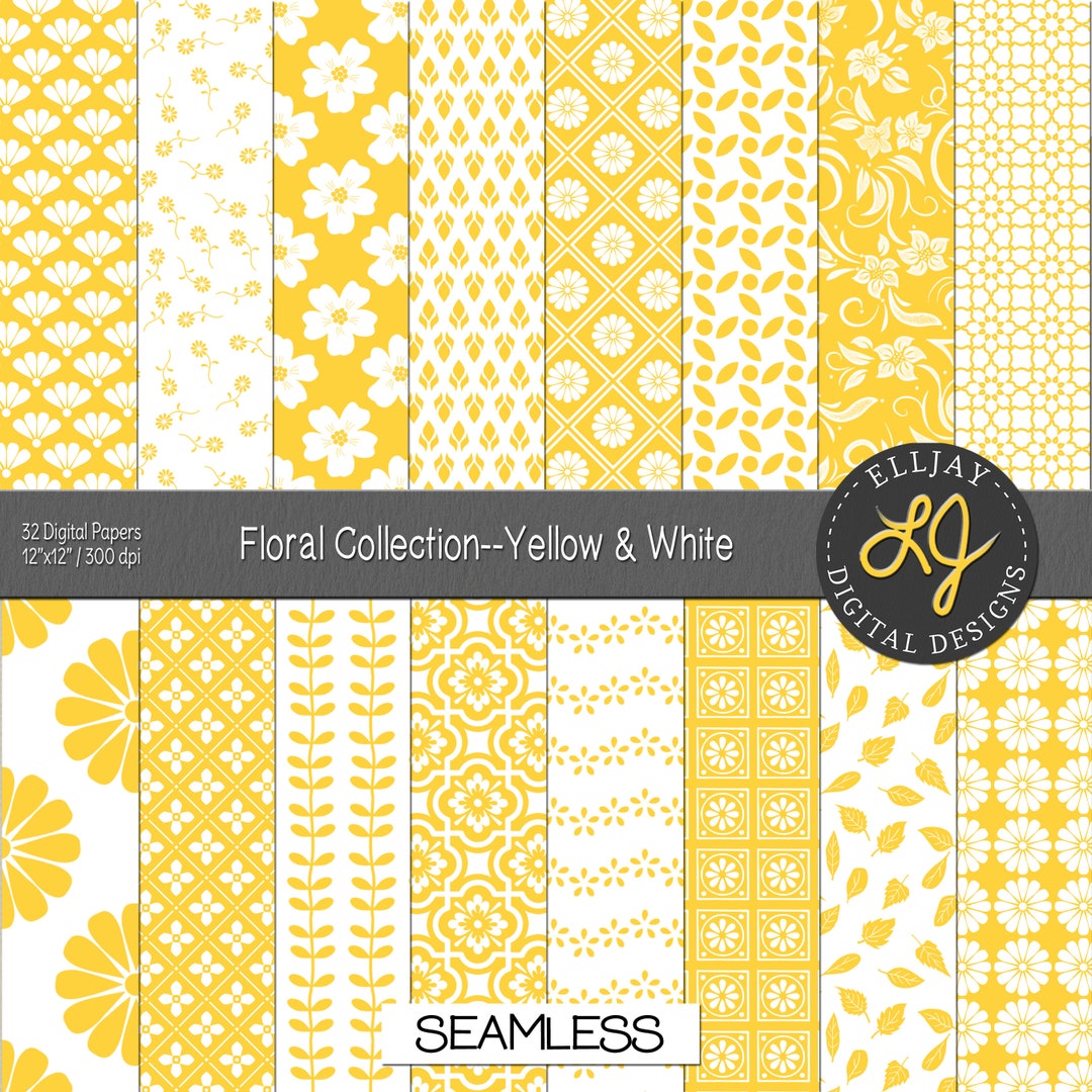 Yellow Floral Digital Paper Pack: Seamless Scrapbook Patterns (digital ...