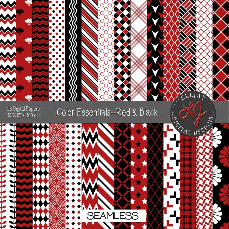 Red and Black Digital Paper Pack. Seamless Red Backgrounds ...
