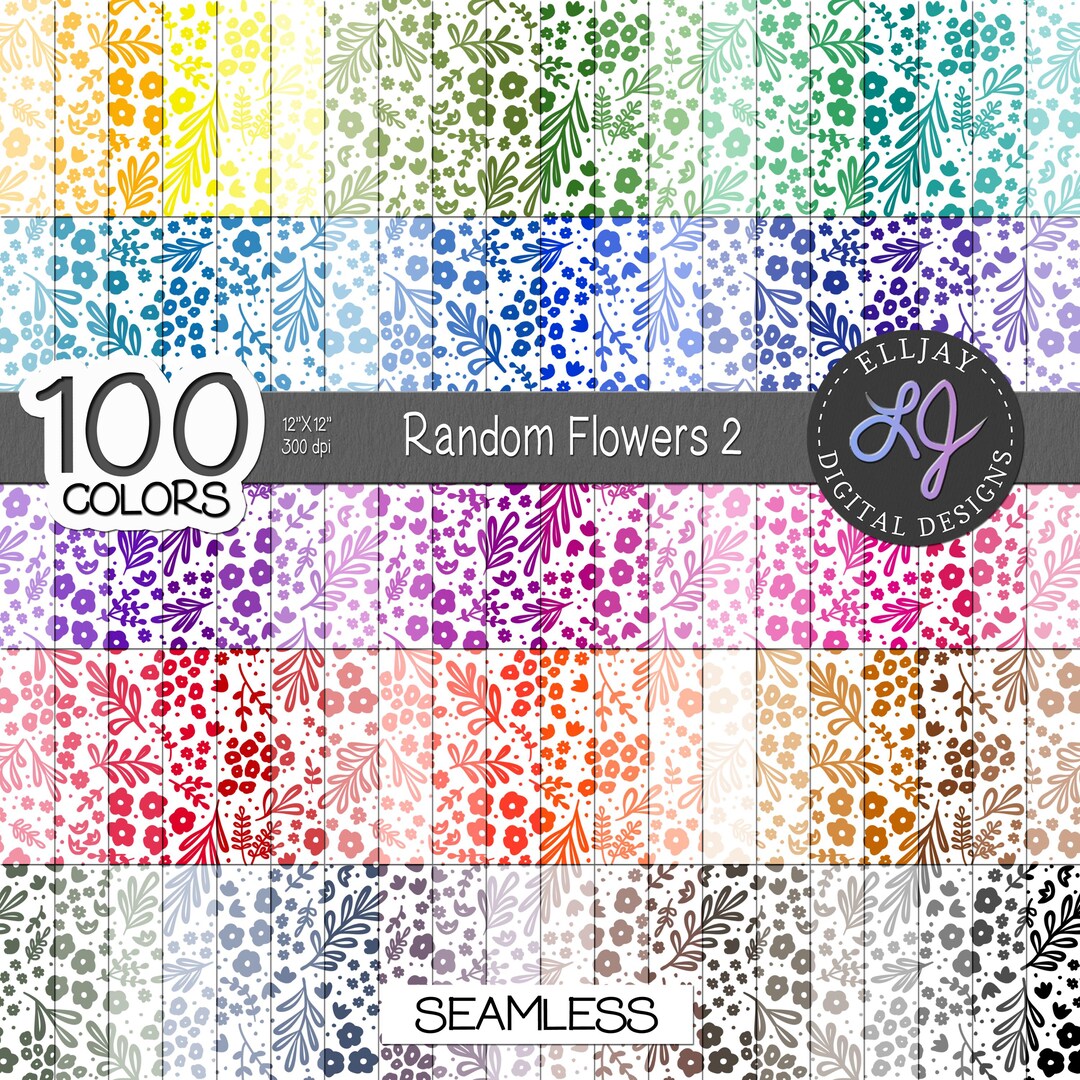 Floral Digital Paper Pack: 100 Colors, Seamless Flower Backgrounds ...