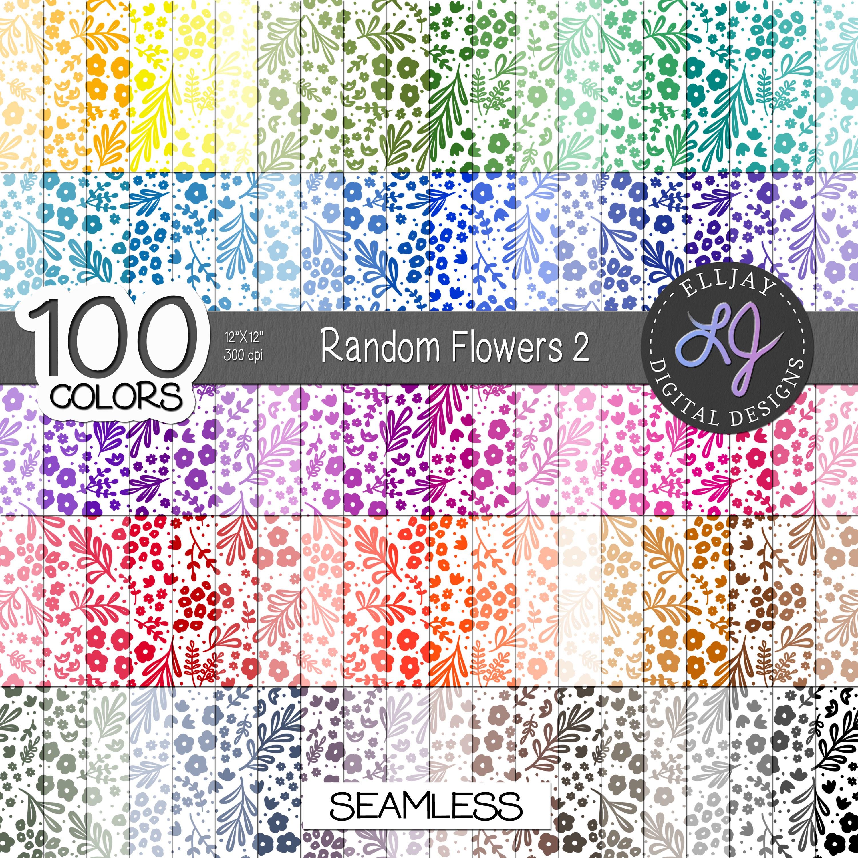 Floral Digital Paper Pack: 100 Colors, Seamless Flower Backgrounds ...