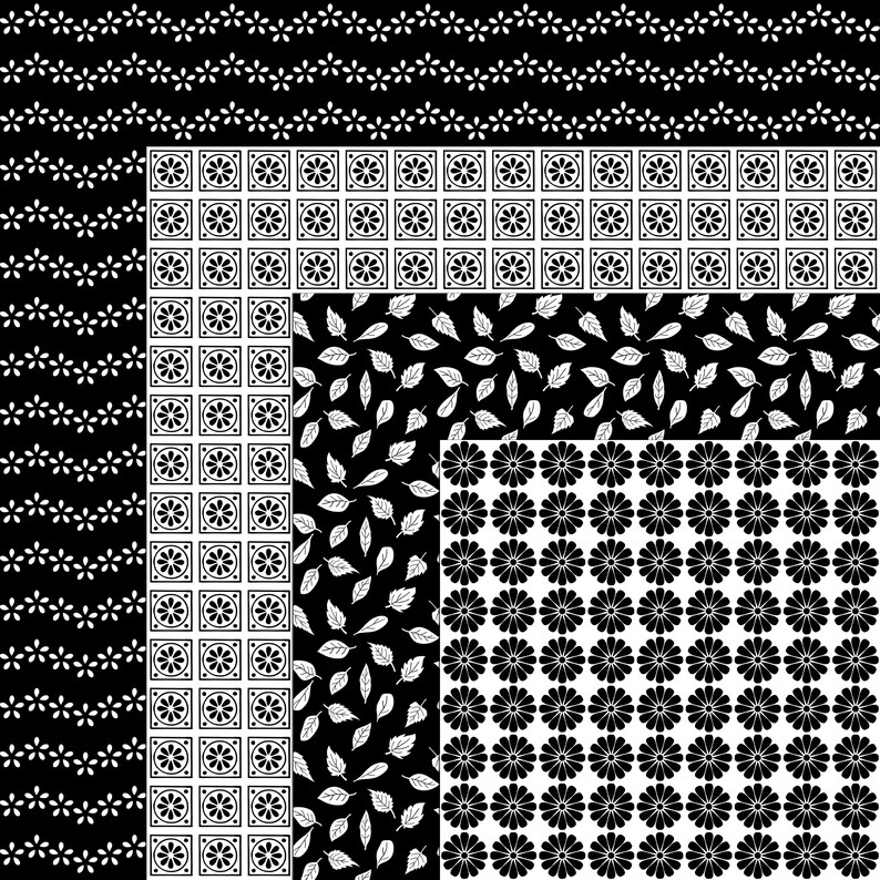 Black & White Floral Digital Paper Pack. 32 Black and White - Etsy