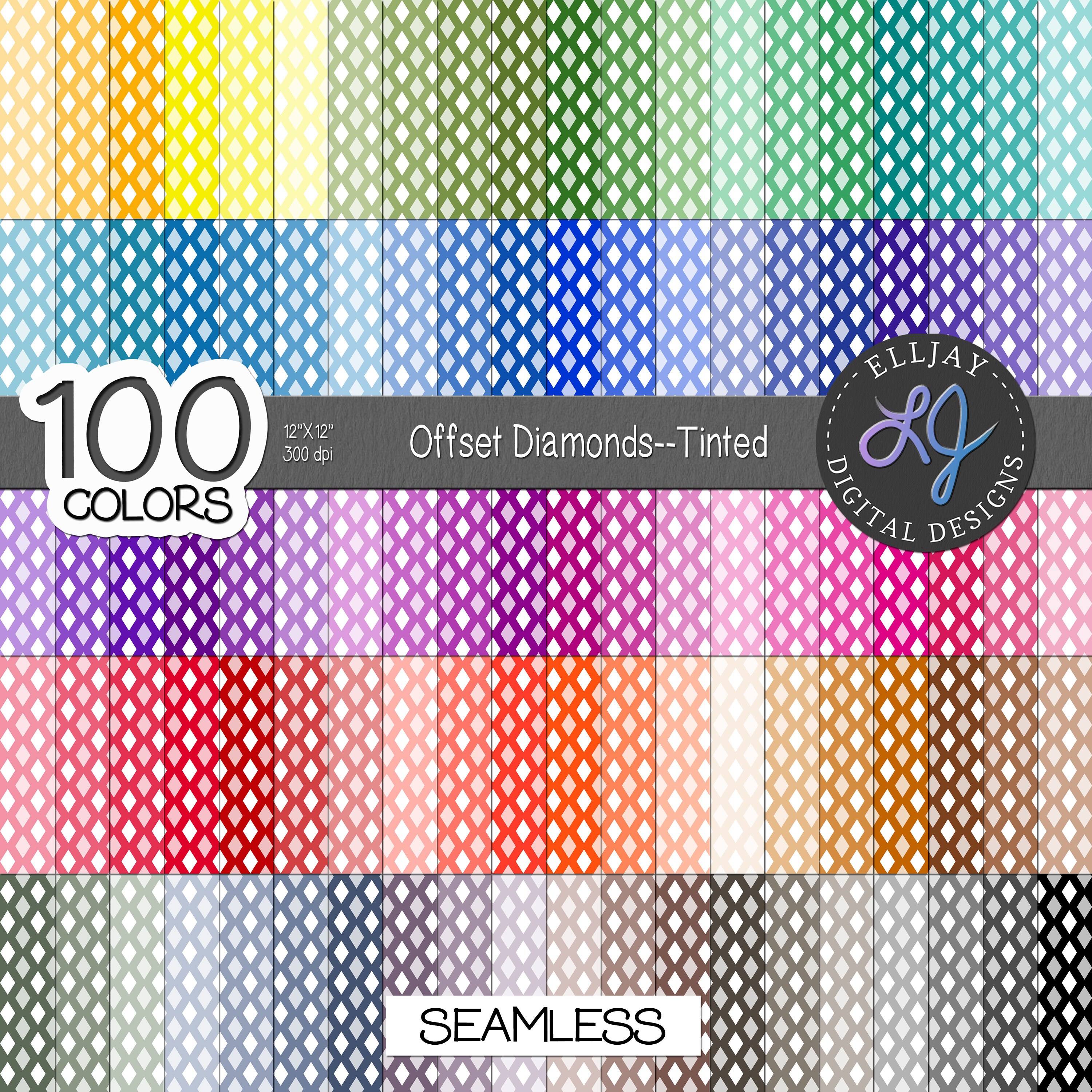 100 Colors Diamond Digital Paper Pack: Seamless Scrapbook Backgrounds ...