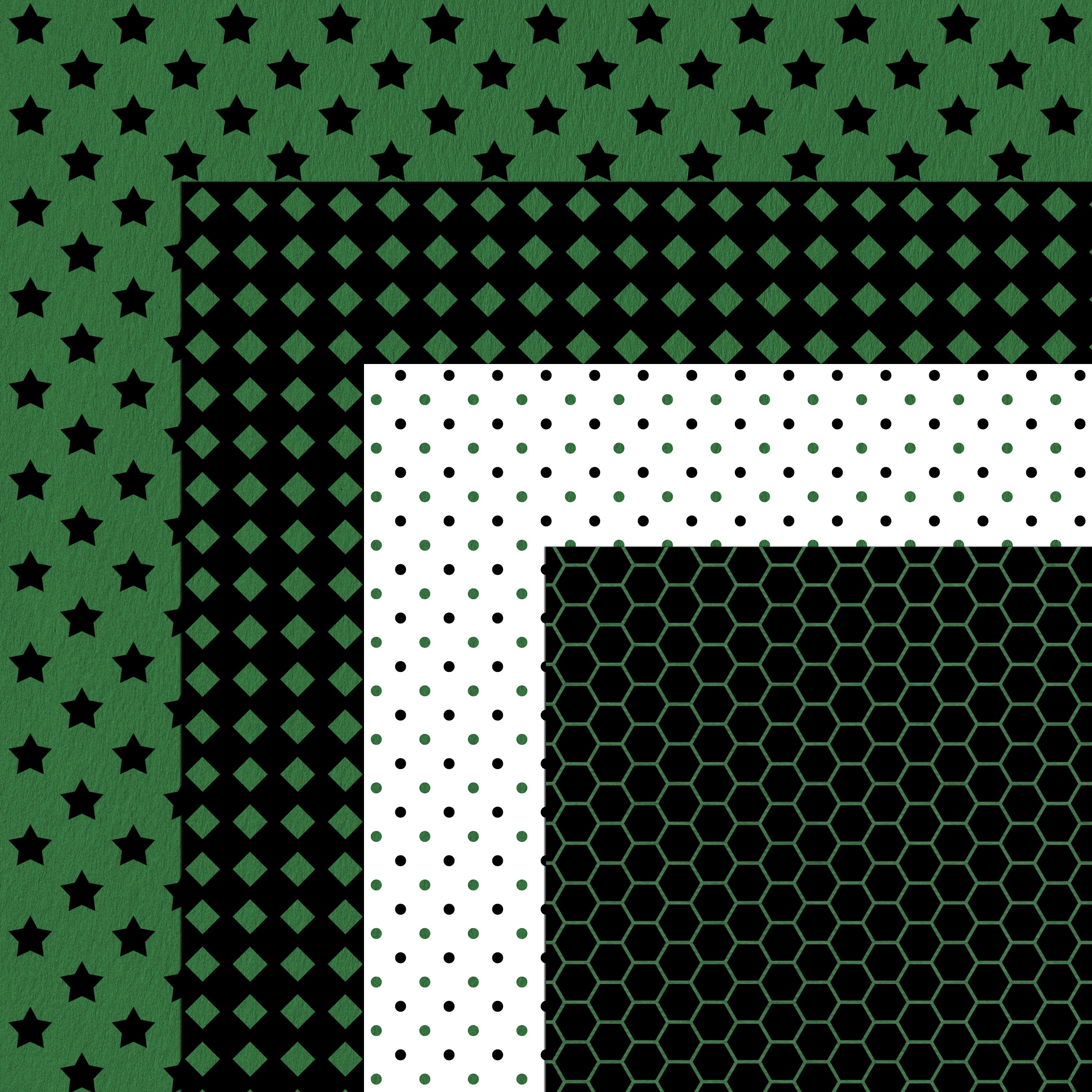 Black, White and Green Digital Paper Pack. Patterns, Backgrounds, for ...