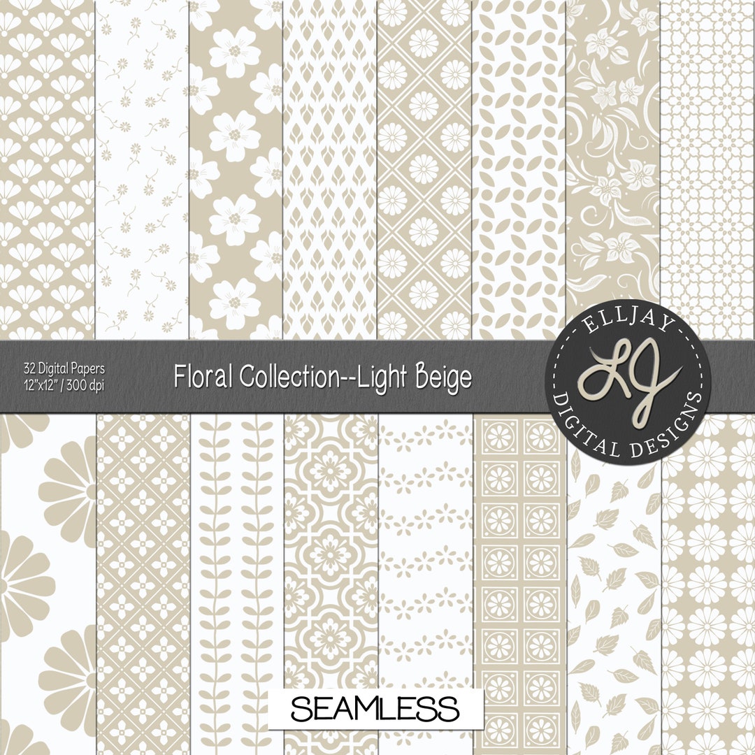 Beige Floral Digital Paper Pack: Seamless Scrapbook Patterns (digital ...