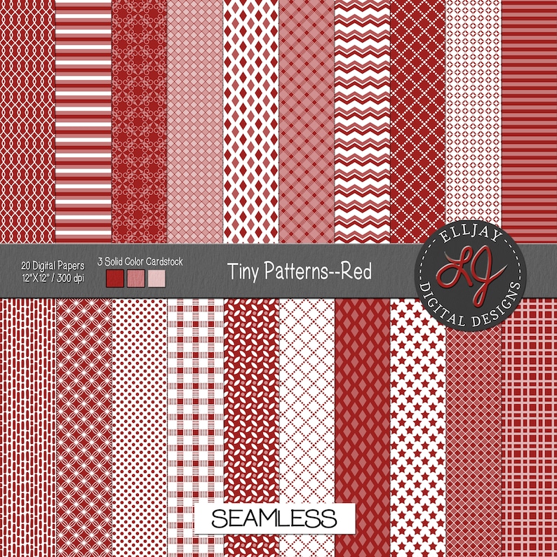 Red Digital Paper Pack With Small Patterns. Red Backgrounds. Red Card ...