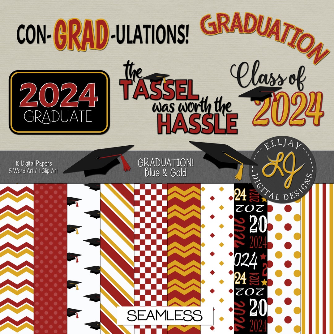 Red and Gold 2024 Graduation Digital Paper. Red & Yellow Graduation ...