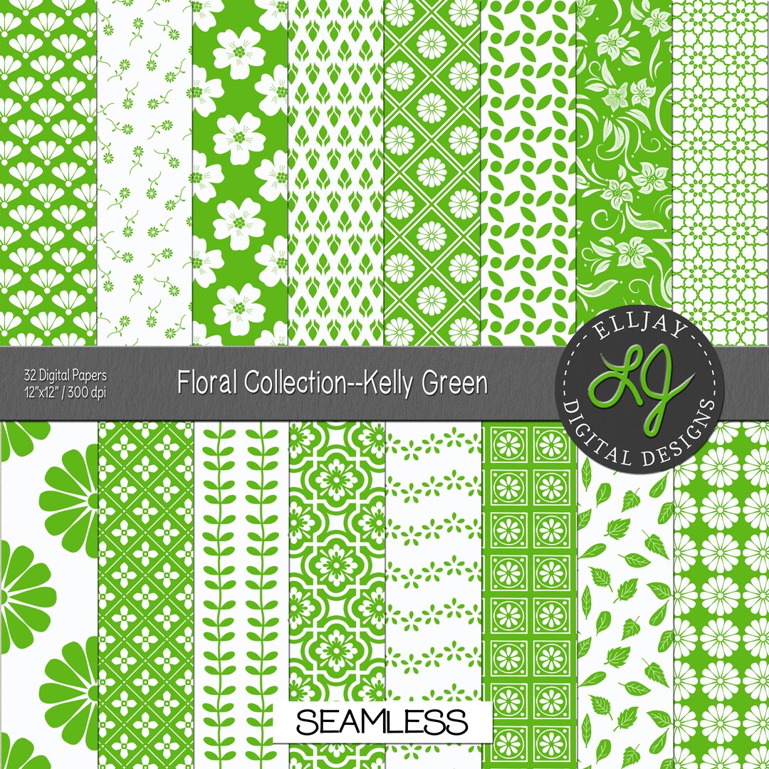 Kelly Green Floral Digital Paper Pack: Seamless St Patrick's Day ...