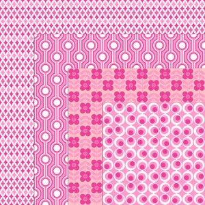 Pink Retro Digital Paper Pack. Retro Patterns in Shades of Pink. Pink ...