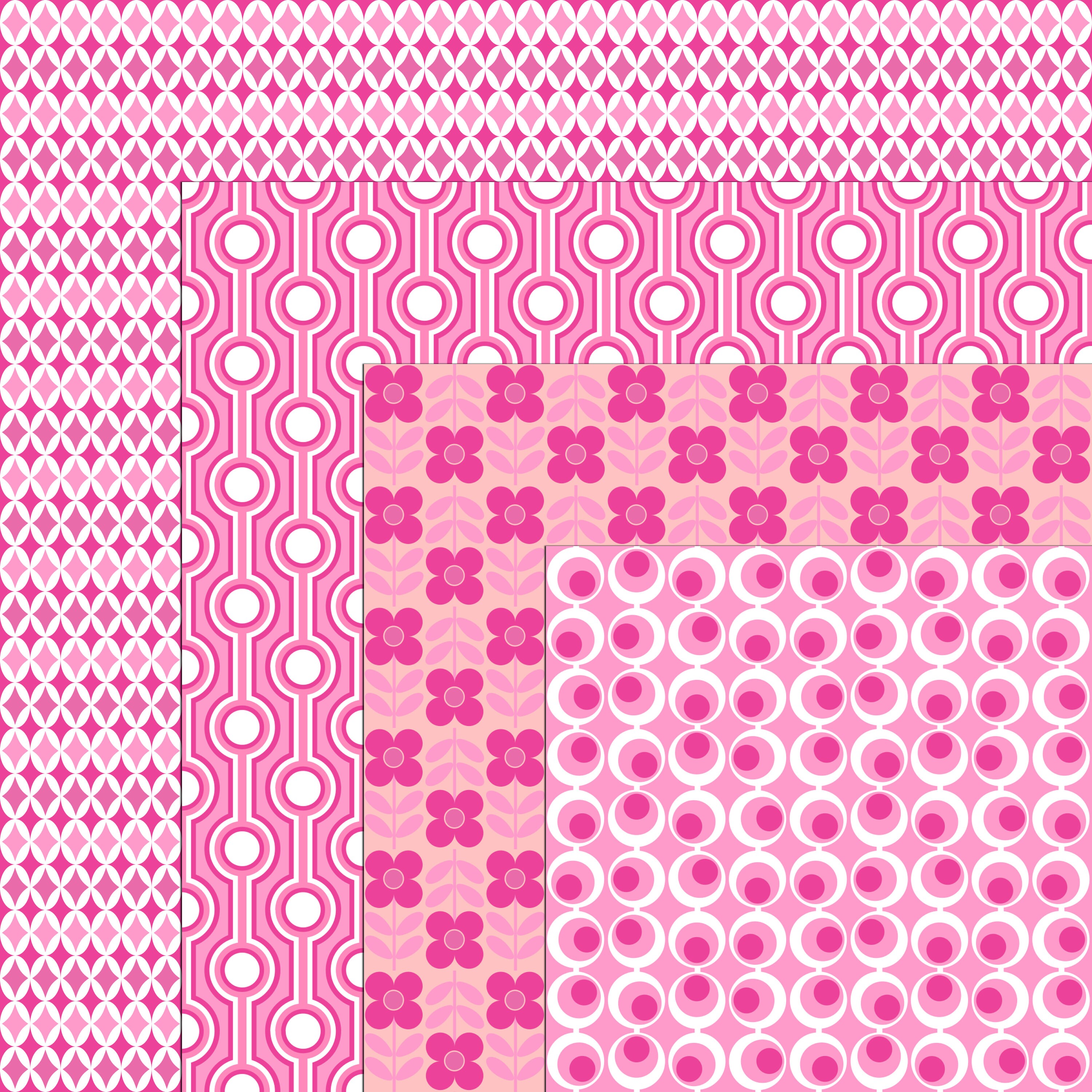 Pink Retro Digital Paper Pack. Retro Patterns in Shades of Pink. Pink ...