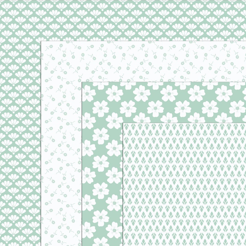 Mint Green Floral Digital Paper Pack. Seamless Mint Scrapbook. 32 Green ...