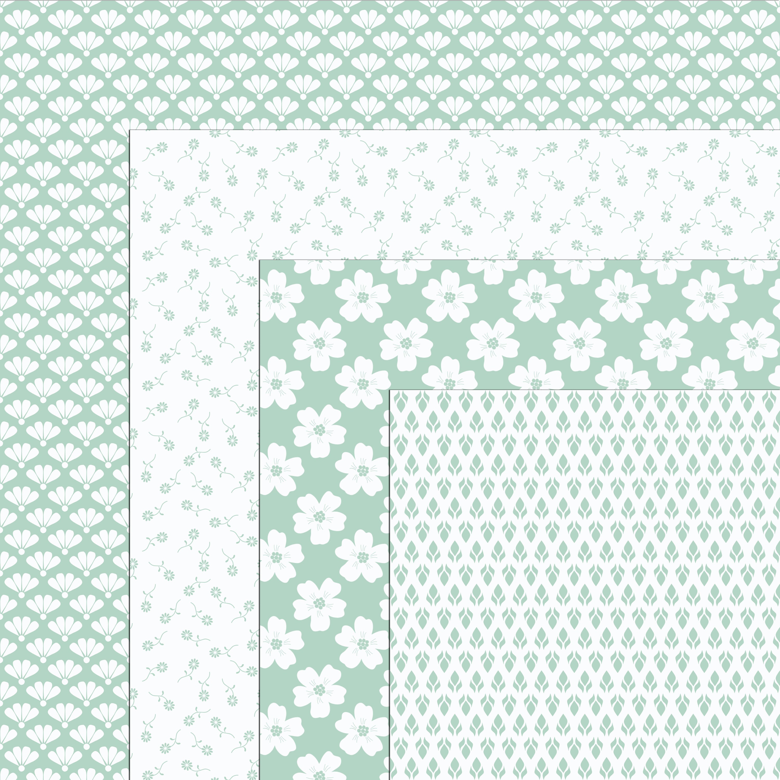 Mint Green Floral Digital Paper Pack. Seamless Mint Scrapbook. 32 Green ...
