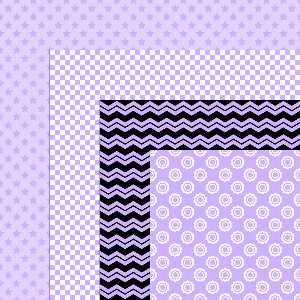 Lavender Seamless Digital Paper Pack: Floral, Polka Dot, Chevron ...