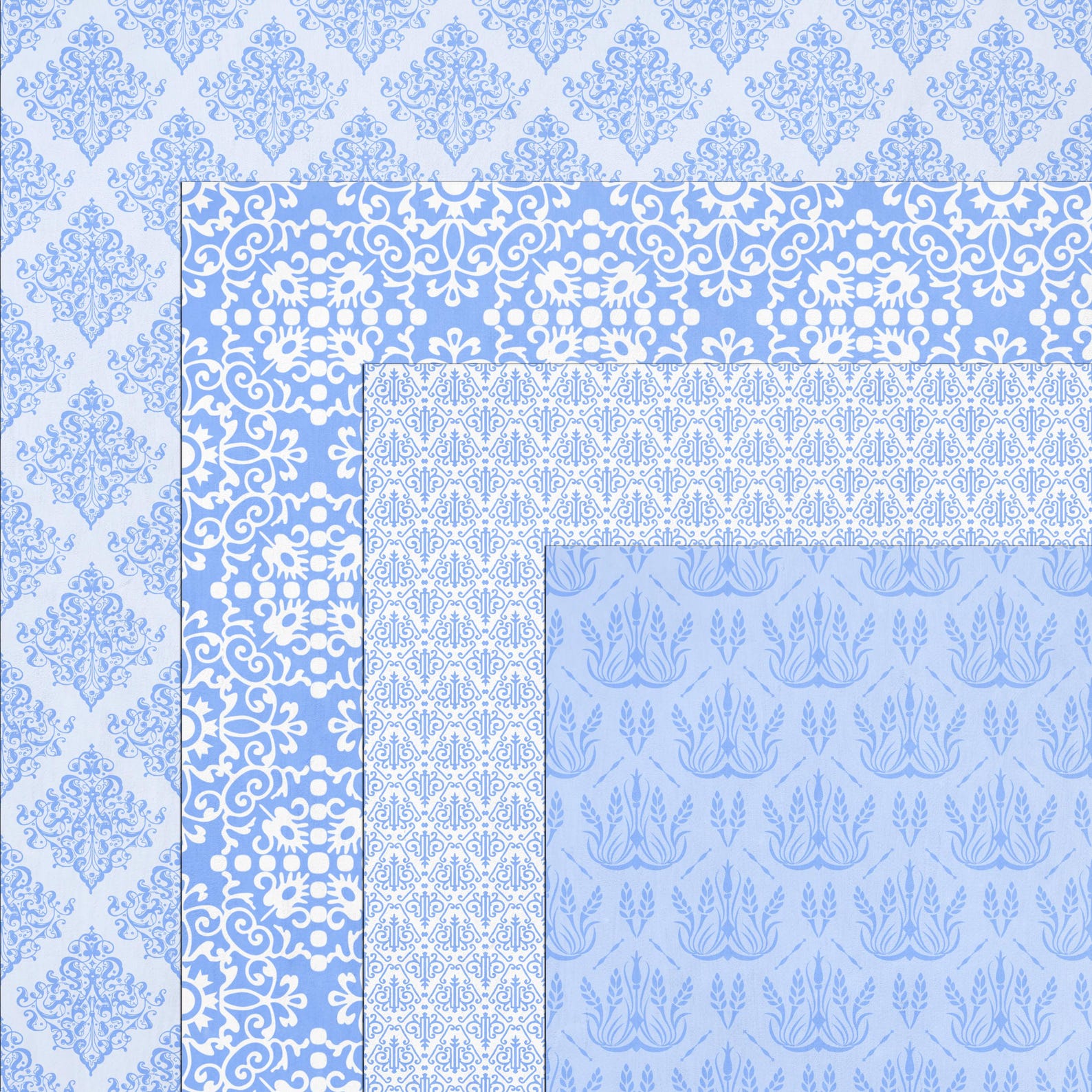 Pastel Blue Damask Digital Paper Pack: Vintage Floral Patterns (digital ...