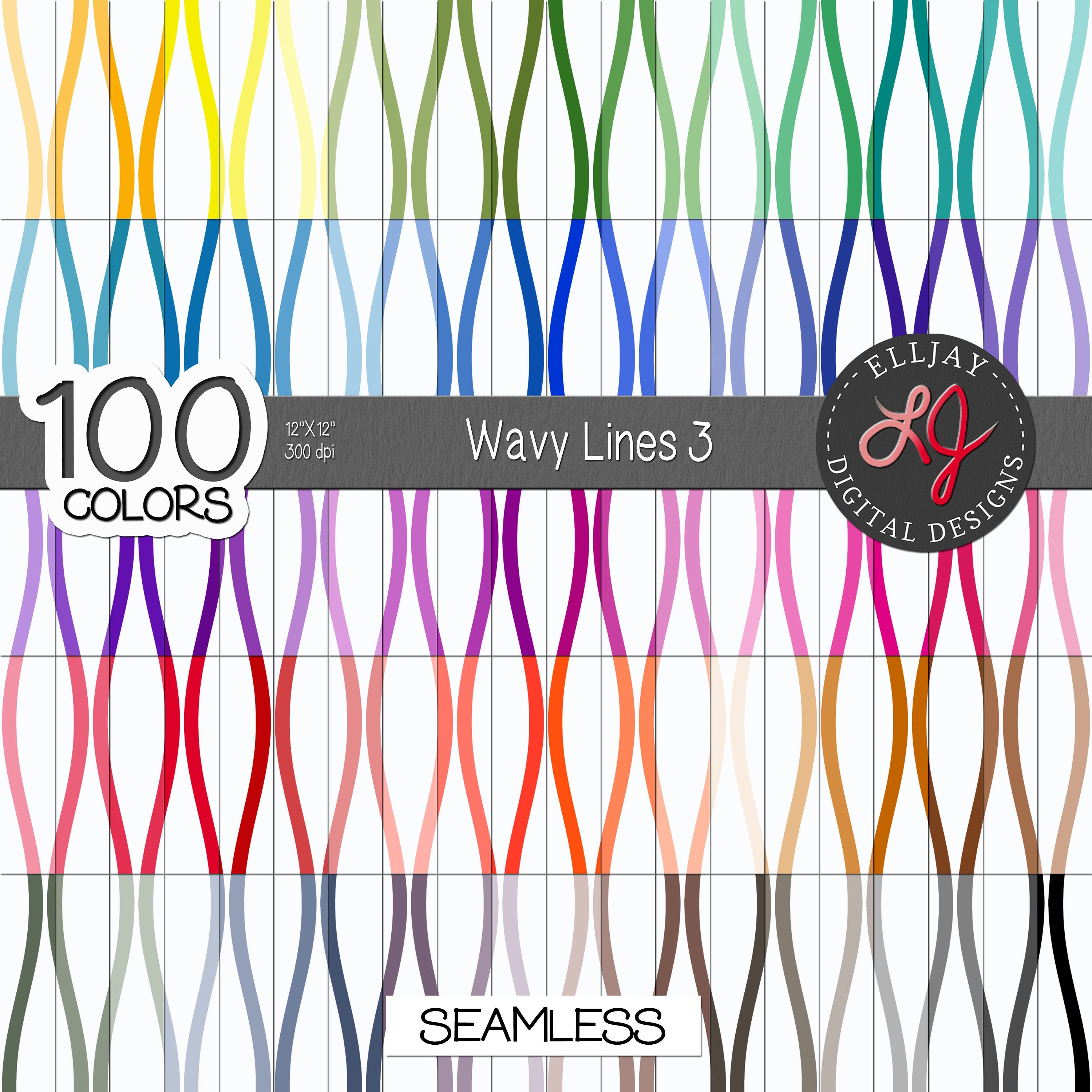 Wavy Lines Digital Paper: 100 Colors, Japanese Tatewaku Pattern ...