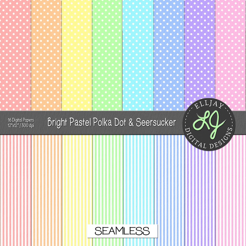 Bright Pastel Pinstripe and Polka Dot Digital Paper. Pastel Backgrounds ...