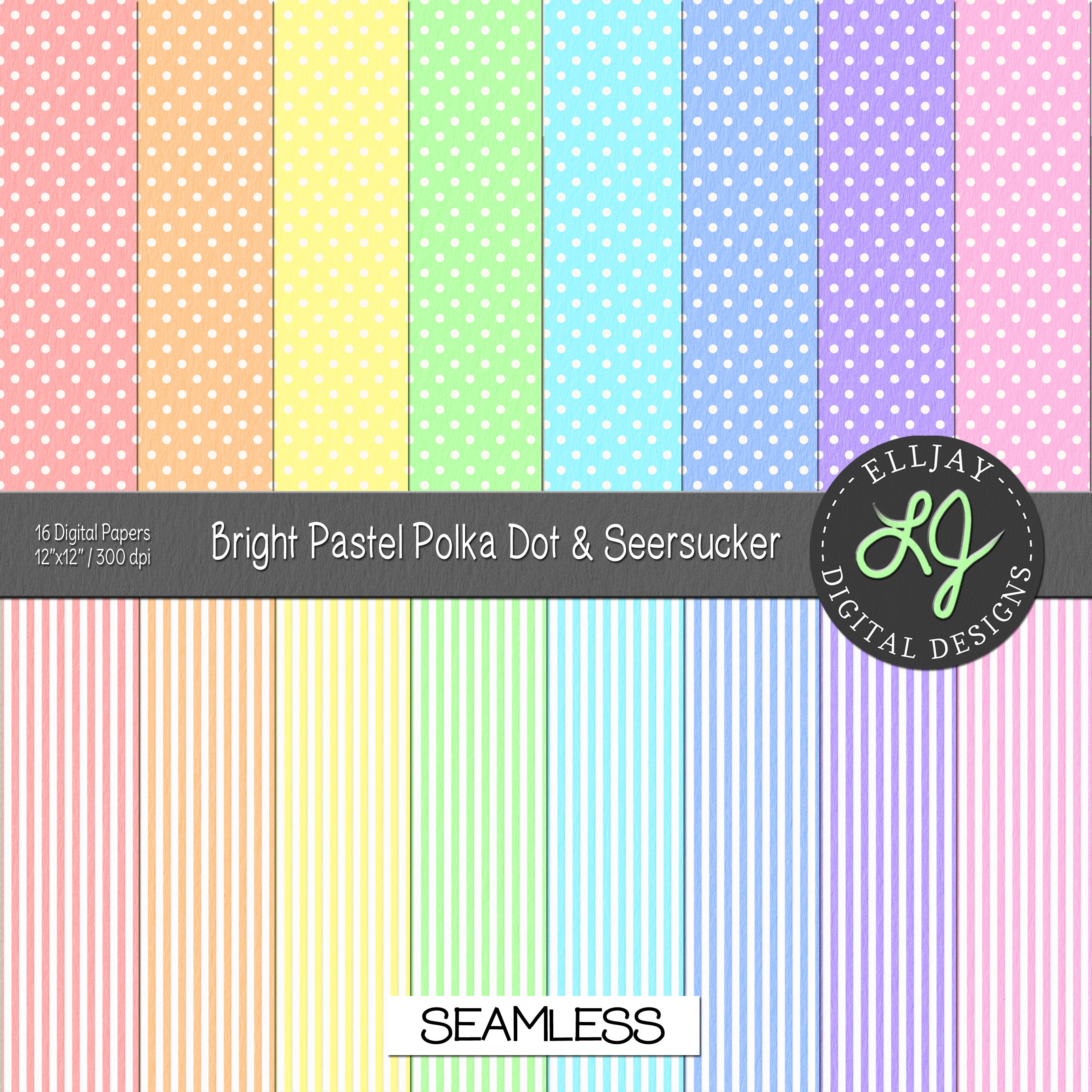 Bright Pastel Pinstripe and Polka Dot Digital Paper. Pastel Backgrounds ...