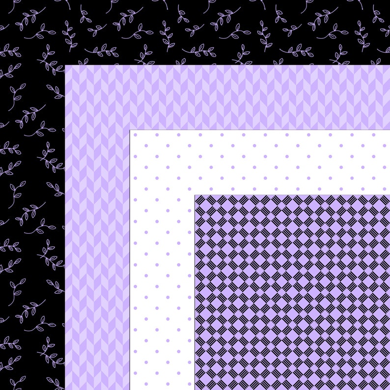Lavender Seamless Digital Paper Pack: Floral, Polka Dot, Chevron ...