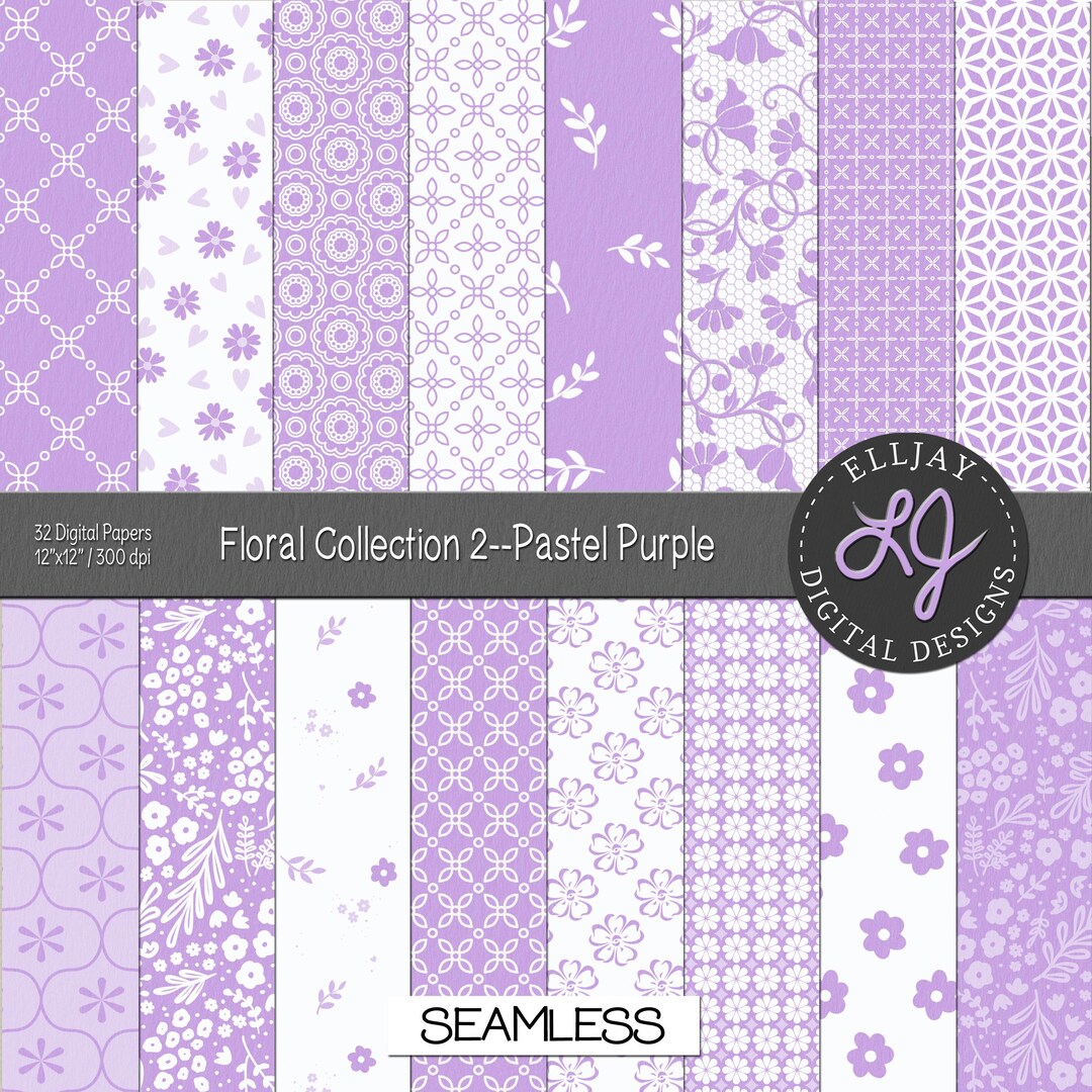 Pastel Purple Floral Digital Paper Pack. 32 Pastel Purple Patterns ...
