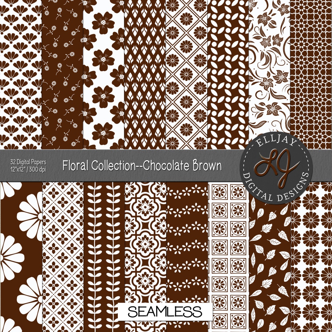 Chocolate Brown Floral Digital Paper Pack. Brown Scrapbook Paper. Brown ...