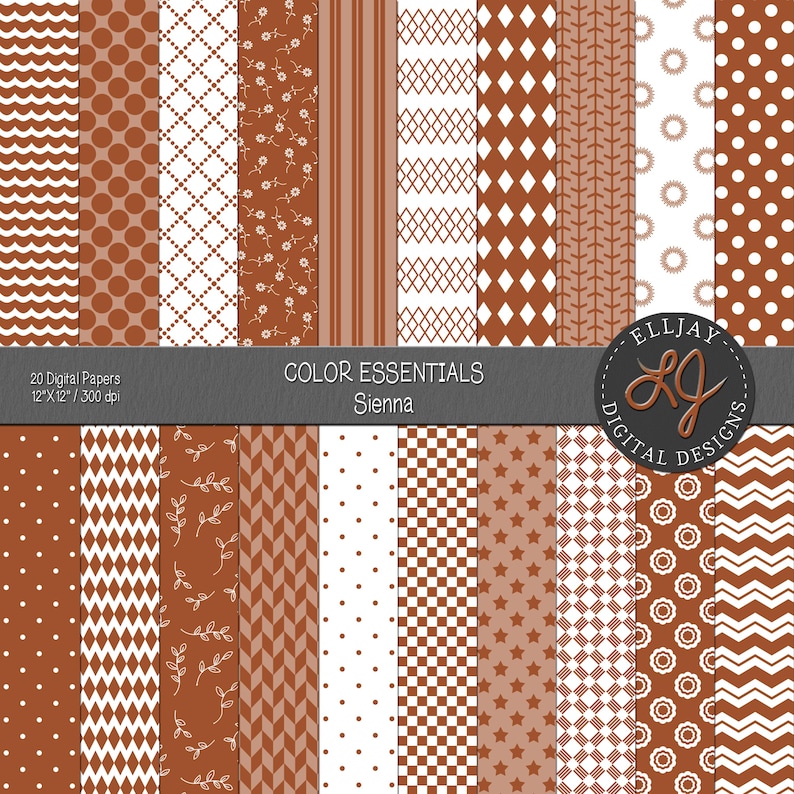 Sienna Brown Digital Paper: Seamless Polka Dot, Floral, Geometric ...