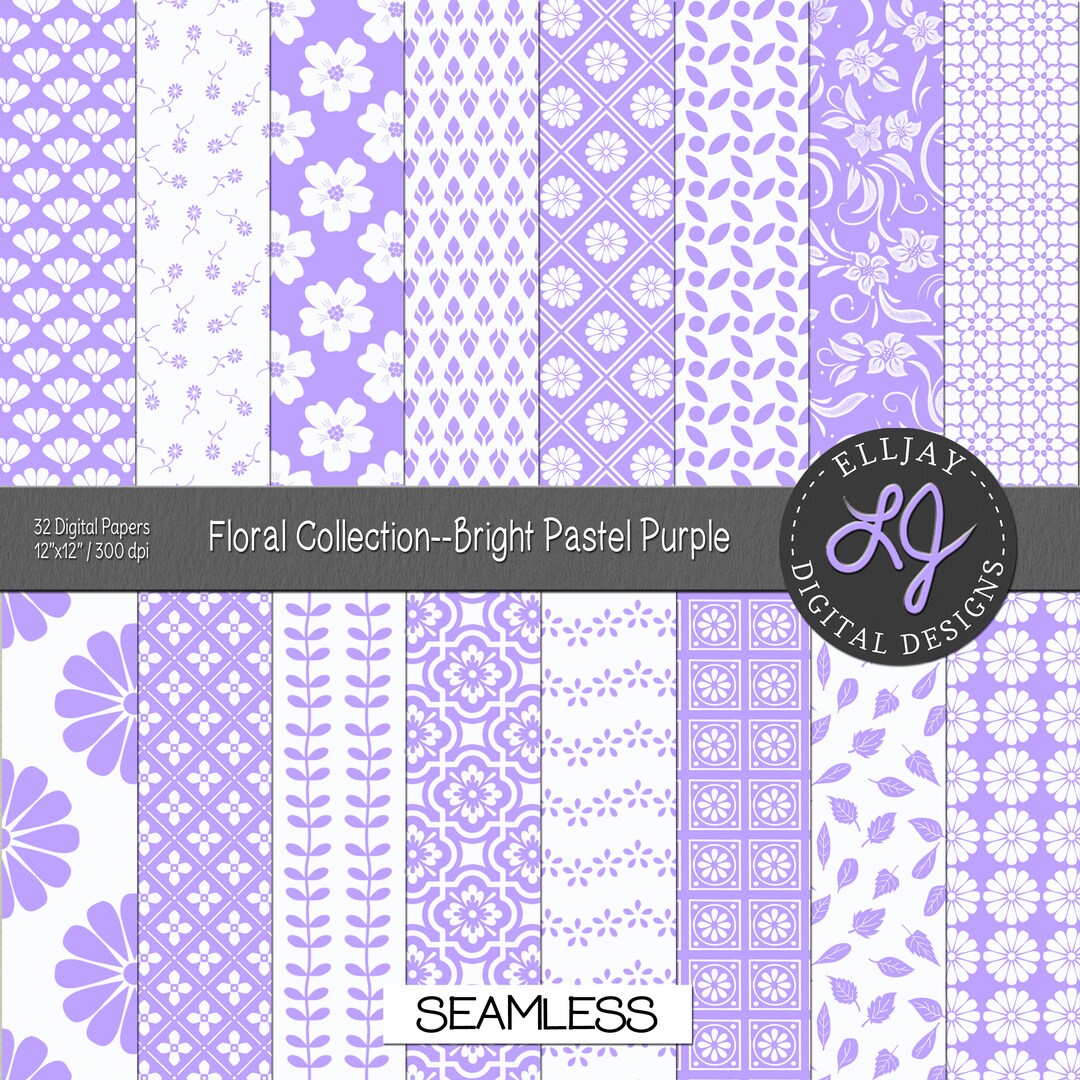 Pastel Purple Floral Digital Paper Pack: 32 Seamless Patterns (digital ...