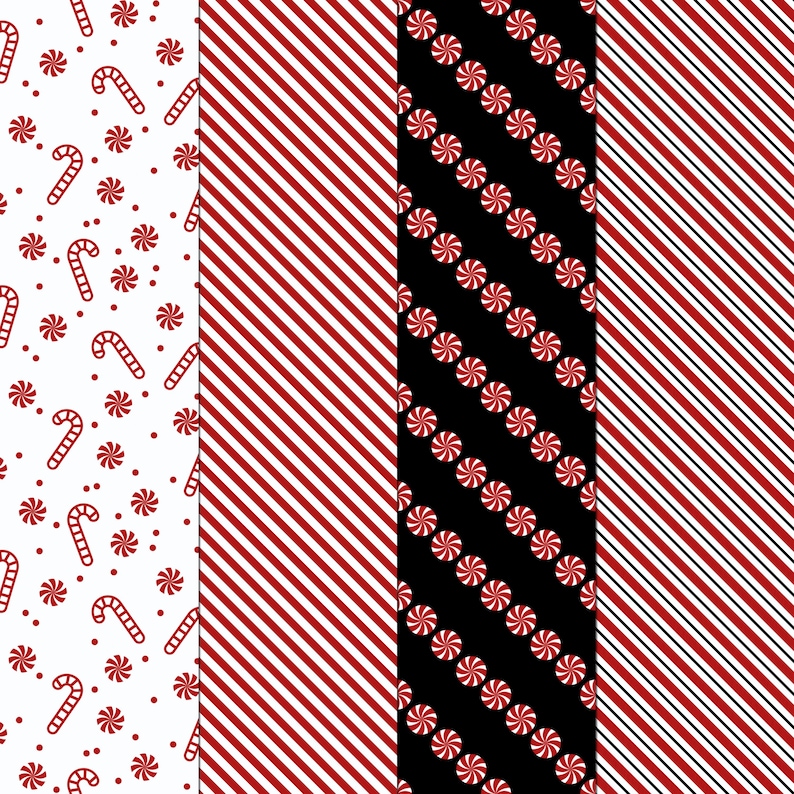 Peppermint Candy Digital Paper Pack. Candy Cane Paper. Red White ...