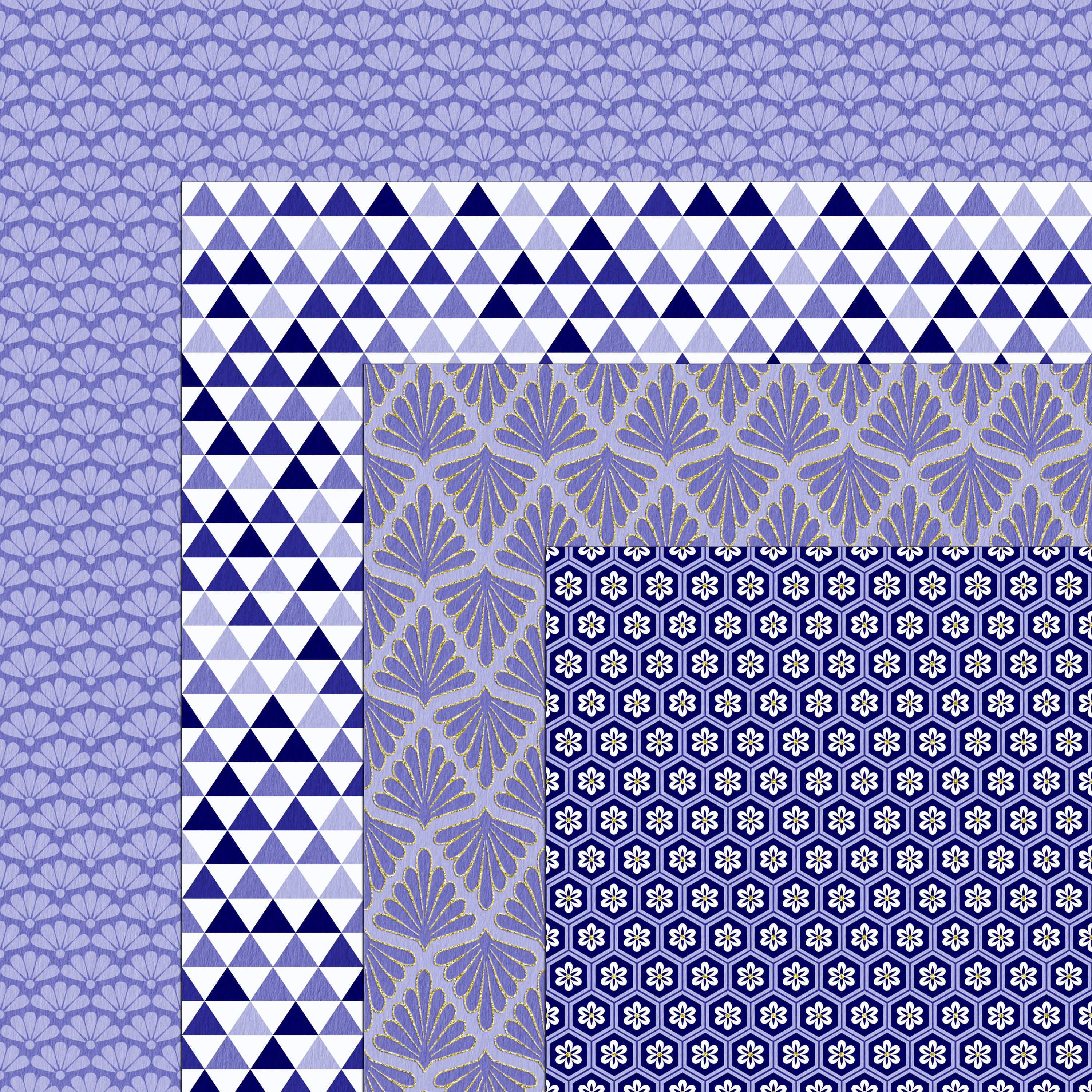 Blue Japanese Pattern Digital Paper: Wagara Print Set (digital Download ...