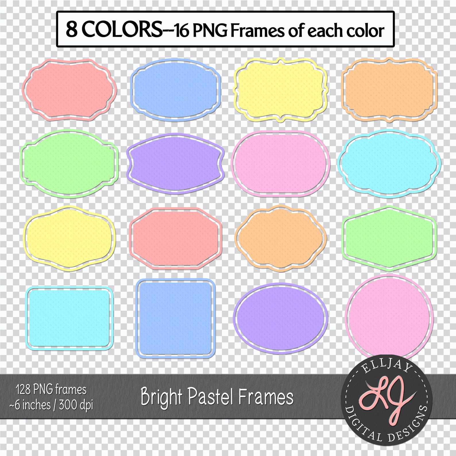 Bright Pastel Digital Frames With Embossed Polka Dots. Printable Labels ...