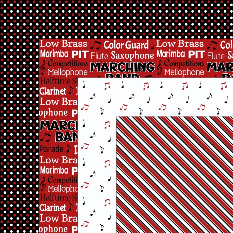 Red Marching Band Digital Paper Pack: Music Notes (12x12 Inch, 300 Dpi ...