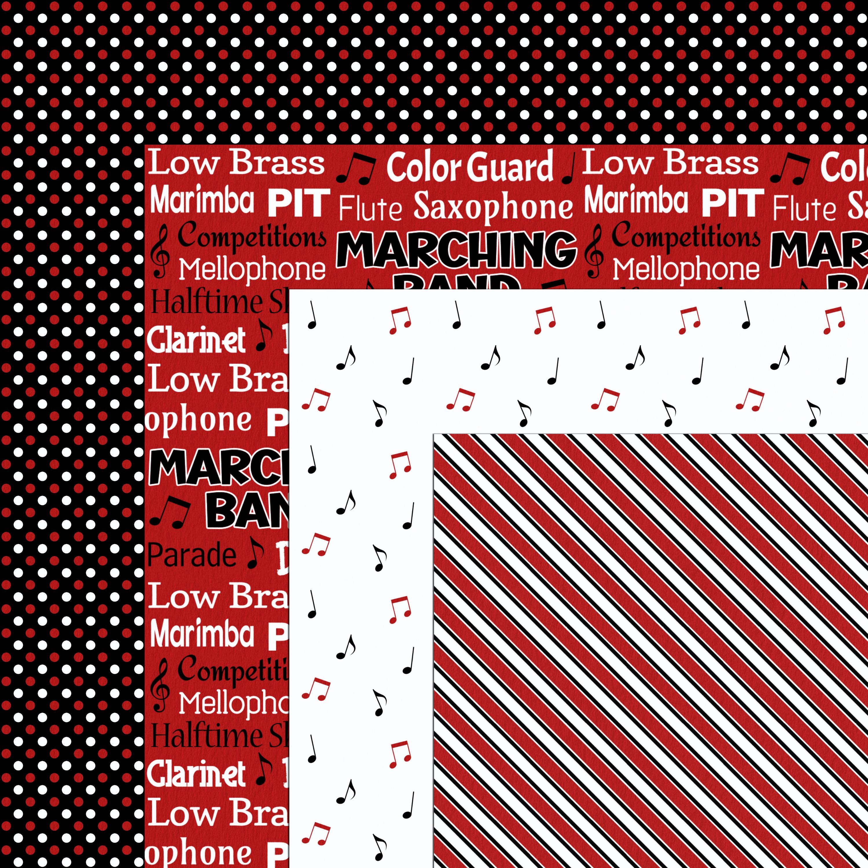 Red Marching Band Digital Paper Pack: Music Notes (12x12 Inch, 300 Dpi ...