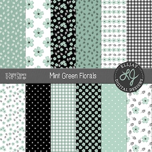 Mint Green Floral Digital Paper Pack With Seamless Pattern. for ...