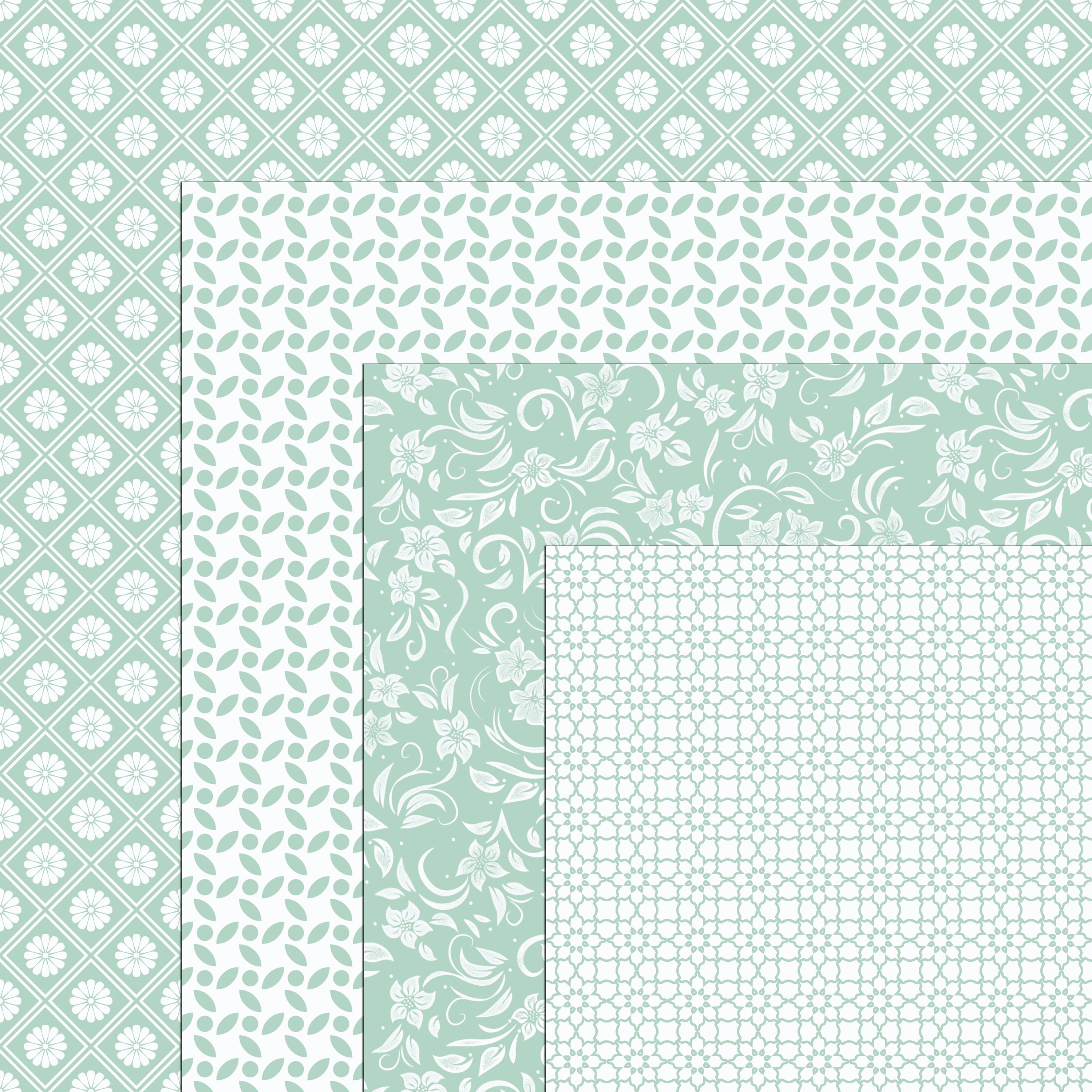 Mint Green Floral Digital Paper Pack. Seamless Mint Scrapbook. 32 Green ...